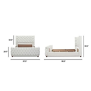 Jennifer Taylor Home Harmonie Queen Tufted Panel Bed Headboard and Footboard Set, Antique White Polyester