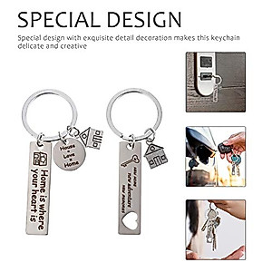 Amosfun 2pcs New Home Keychain Home Is Where The Heart Is Keychain Housewarming Gift Key Rings Inspirational Souvenir Gifts for Purse Bag Hanging Decoration