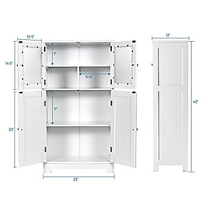 Tangkula Bathroom Floor Cabinet, Freestanding Storage Cabinet w/Glass Doors, Wooden Kitchen Cupboard w/Adjustable Shelf, Bathroom Storage Cabinet for Hallway Living Room Office (Cabinets, White)