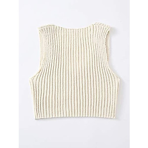 SweatyRocks Women's V-Neck Ribbed-Knit Sleeveless Crop Vest Tank Top Beige S