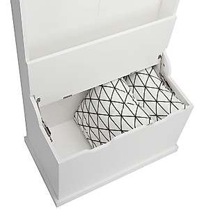 Karl home Hall Tree with Storage Bench, 3-in-1 Freestanding Coat Rack Clothes Stand with 4 Hooks Wooden Flip Cover Seat Space Saving for Bedroom Hallway Livingroom 67" H Simple White