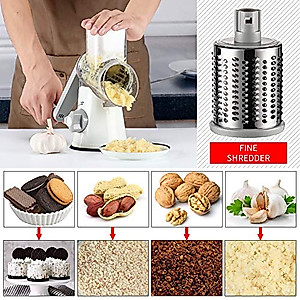 Rotary Cheese Grater Cheese Shredder - Cambom Round Mandoline Slicer Vegetable Slicer Walnuts Grinder with Strong-Hold Suction Cup Base and Cleaning Brush