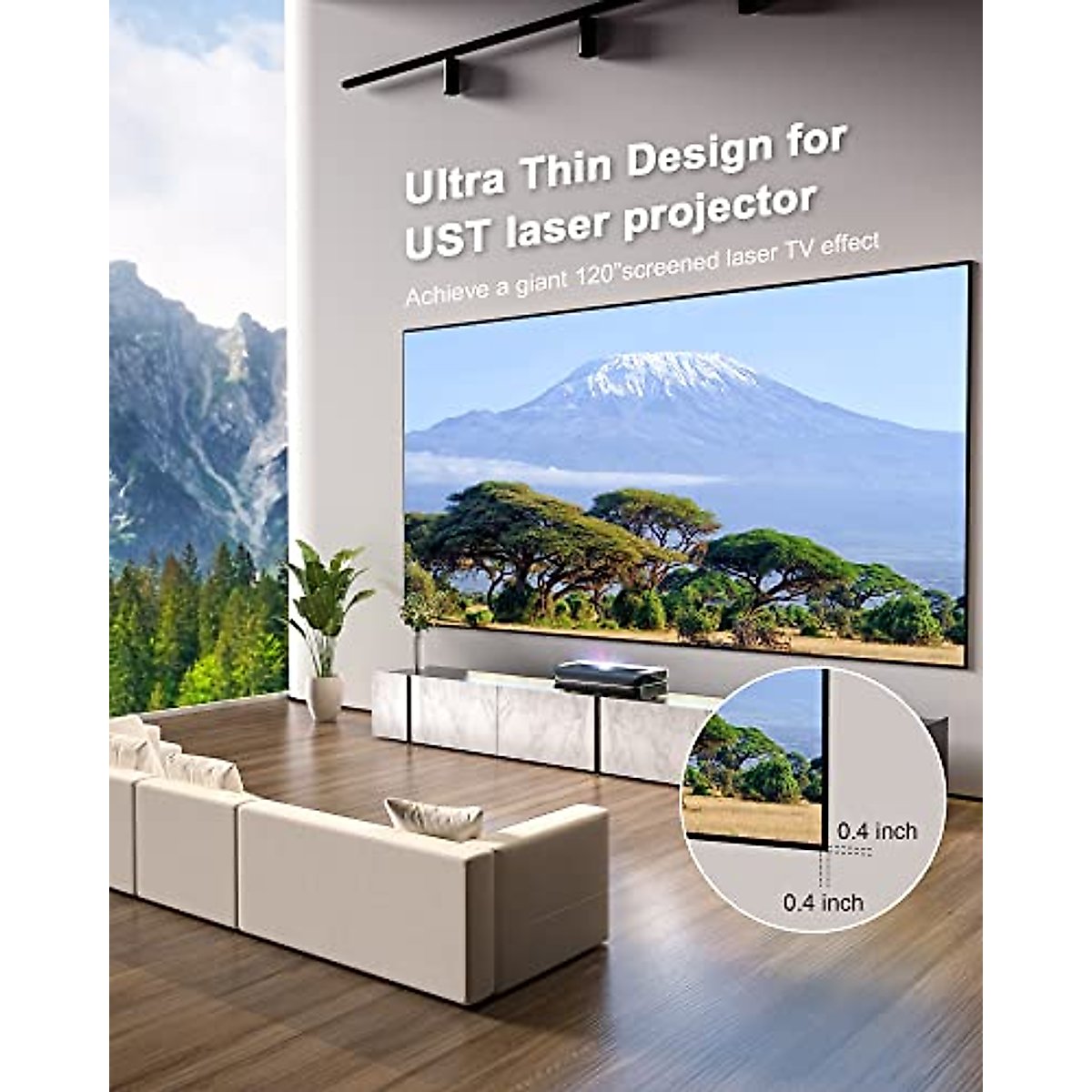 AWOL VISION Ambient Light Rejecting (ALR) Projector Screen for Ultra Short Throw(UST) Projector, 120" Fixed Frame, 80% Picture Quality Improved, 95% Celling Light Rejecting(CLR), Active 3D - C120