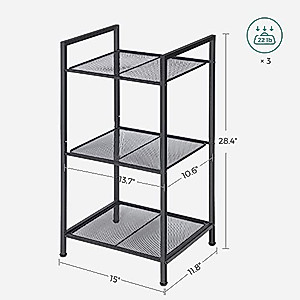 SONGMICS 3-Tier Storage Rack, Bathroom Shelf, Extendable Plant Stand with Adjustable Shelf, for Bathroom, Living Room, Balcony, Kitchen, Black UBSC33BK