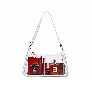 Clear Purses for Women Stadium, Cute Clear Purse Stadium Approved, Clear Shoulder Bag Small Clear Clutch Purse Hobo Bag with Zipper Closure (White)
