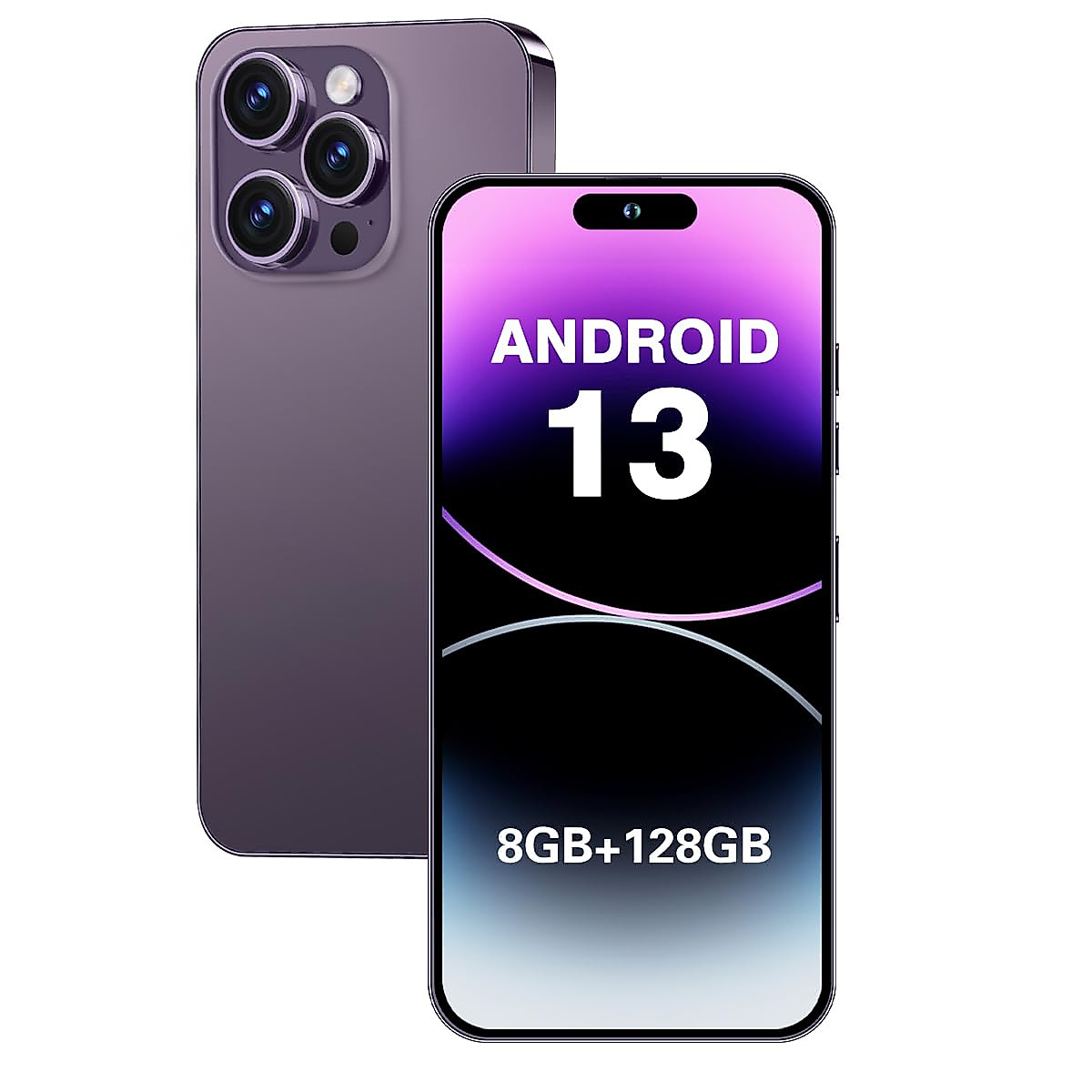 Deeptick Unlocked Cell Phones 2023 Android 13 Smartphone with Dynamic Island 8GB+128GB 8-Core Mobile Phones 50MP+8MP Camera 6.54" HD Screen Long Battery Life Phone with 4G Dual SIM(Pueple)