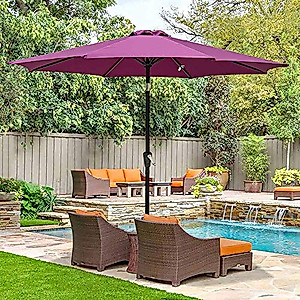 Chi Mercantile Outdoor Living Patio Market Round 9 Ft. 8-Rib Umbrella Tilt System Hand Crank Sun Shade Water and Fade Resistant (Purple)