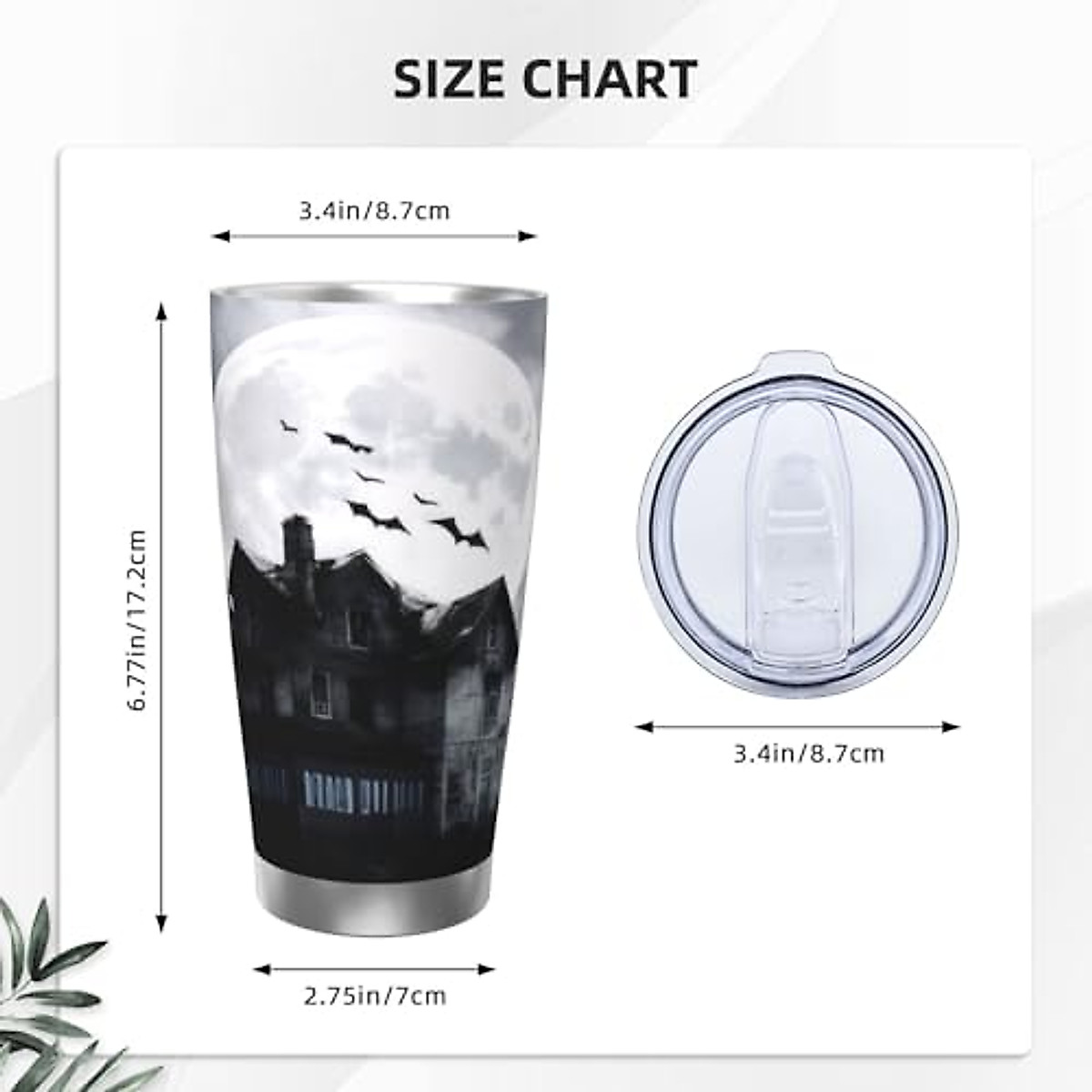 jshmgchw 3d Halloween Moon 20oz Tumbler, Car Cup With Lid And Straw, Spill-Proof, Stainless Steel Double Wall Vacuum Insulated Reusable Coffee Travel Mug, For Cold Drinks, Hot Beverage