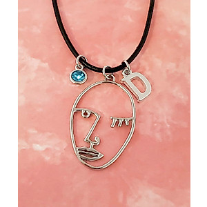 Winking Face Necklace in Silver, Picasso Face Necklace, Artistic Face