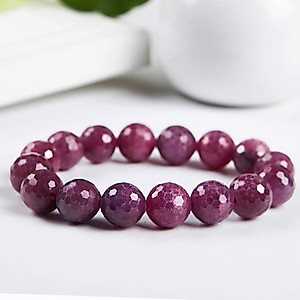 12mm Natural Red Ruby Gemstone Stretch Cut Faceted Round Beads Women Men Bracelet AAAAA
