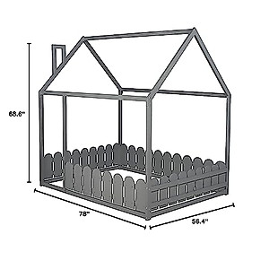 Merax Kids Bed House Shaped, Low Beds for Toddlers, Wood Platform Bed Frame for Children, Box Spring Needed,Easy Assemble (Full,Gray
