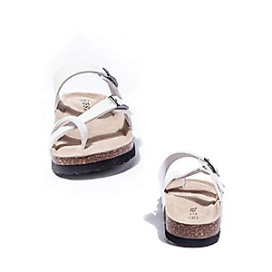 TF STAR Adjustable Sandals, Flat Leather Casual Slippers for Women & Ladies, Flip-Flops Ring Open-Toe Slide Cork Footbed for Teenagers/Girls