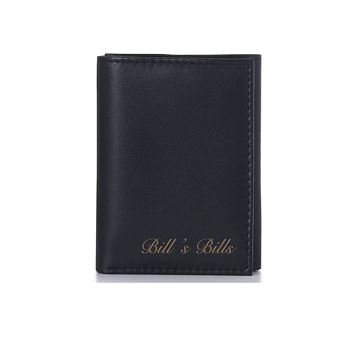 Personalized Black Genuine Leather Tri-fold Wallet Engraved Free - Ships from USA