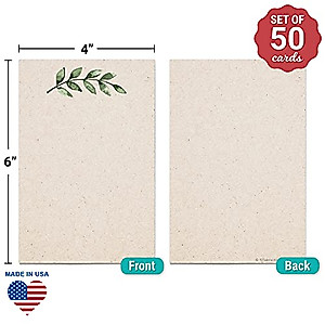 321Done Greenery Note Cards - 4x6 (Set of 50) Blank Greenery Cards - Thick, Heavy Cardstock - Cute, Pretty, Simple Green Leaves on Kraft - No Envelopes - Made in The USA