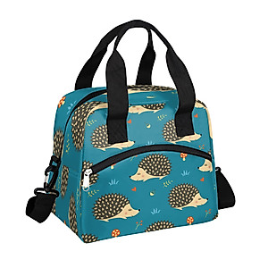 Cute Hedgehogs Lunch Bag Tote Bag Leakproof Cooler Bag Hedgehogs Animal Lunch Box with Front Pocket Water-resistant Thermal Lunch Bags with Shoulder Strap for Picnic/Hiking/Beach/Work