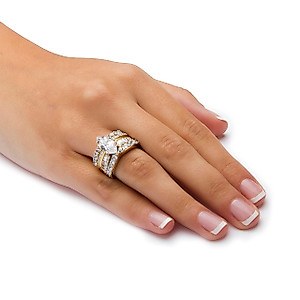 PalmBeach Yellow Gold-Plated or Platinum-Plated Sterling Silver Marquise Cut Cubic Zirconia Bridal Ring Set Size 7