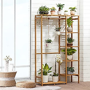 Jotsport Bamboo Clothing Rack with 6 Tier Storage Shelf Multifunctional Garment Organizer Wardrobe Closet for Guest Room Kids Baby Bedroom Entryway