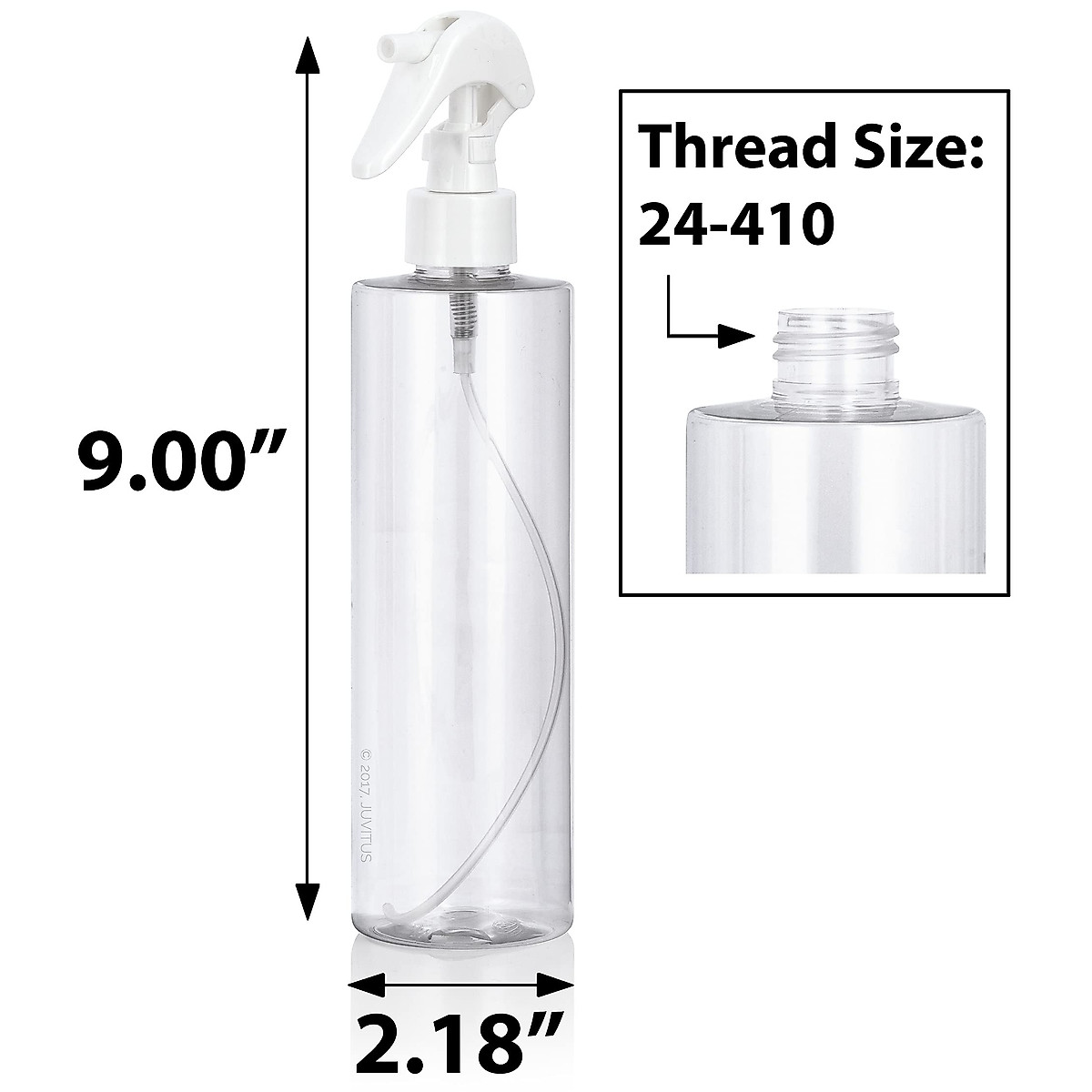 JUVITUS Clear 12 oz Professional Cylinder PET Plastic Bottles (BPA Free) White Trigger Spray (6 Pack)