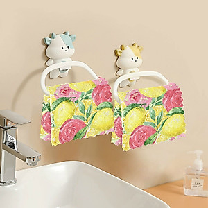 Boccsty Yellow Lemons Pink Roses Kitchen Towels 6 PCS Summer Fruit Floral Hand Bath Towel Dish Towels Tea Bar Towels for Bathroom Farmhouse Housewarming Tabletop Home