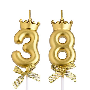 VSHILI 38th 83rd Birthday Candles, Gold 83 38 Year Old Number Birthday Candles, Happy Birthday Party Cake Topper Decoration Gifts for Women Men