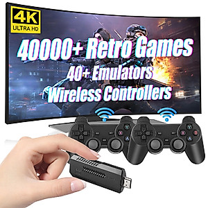 Wireless Retro Game Console, 128G Game Console with Built-in 40,000 Games, 40+ Emulators, Dual Wireless Controllers, Plug & Play Video Game Consoles, 4K HDMI Nostalgia Stick Game for TV