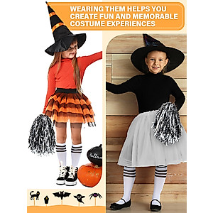 Eurzom 5 Pcs Zombie Cheerleader Costume for Girls 2 Pom Poms 2 Hair Ropes and Socks for Halloween Cheerleader Cosplay Party(Black and White, Child Thin Bow)