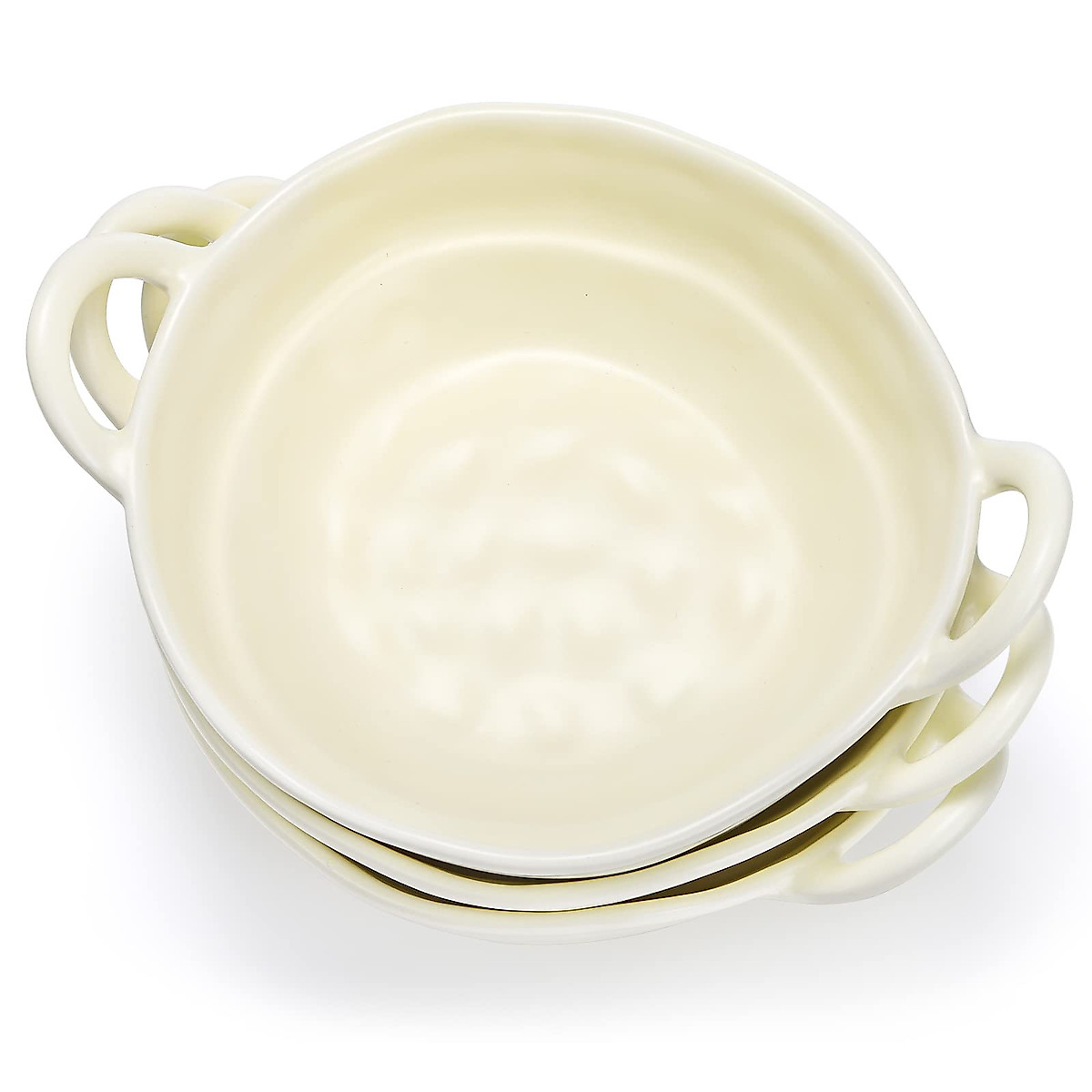 SOUJOY Set of 6 Soup Bowl, 20oz Ceramic Cereal Bowls with Handles, Irregular Shape Individual Salad Bowl for Soup, Pasta, Ice Cream, Fruits, Dessert, Appetizer, Rice, Matte Glazed