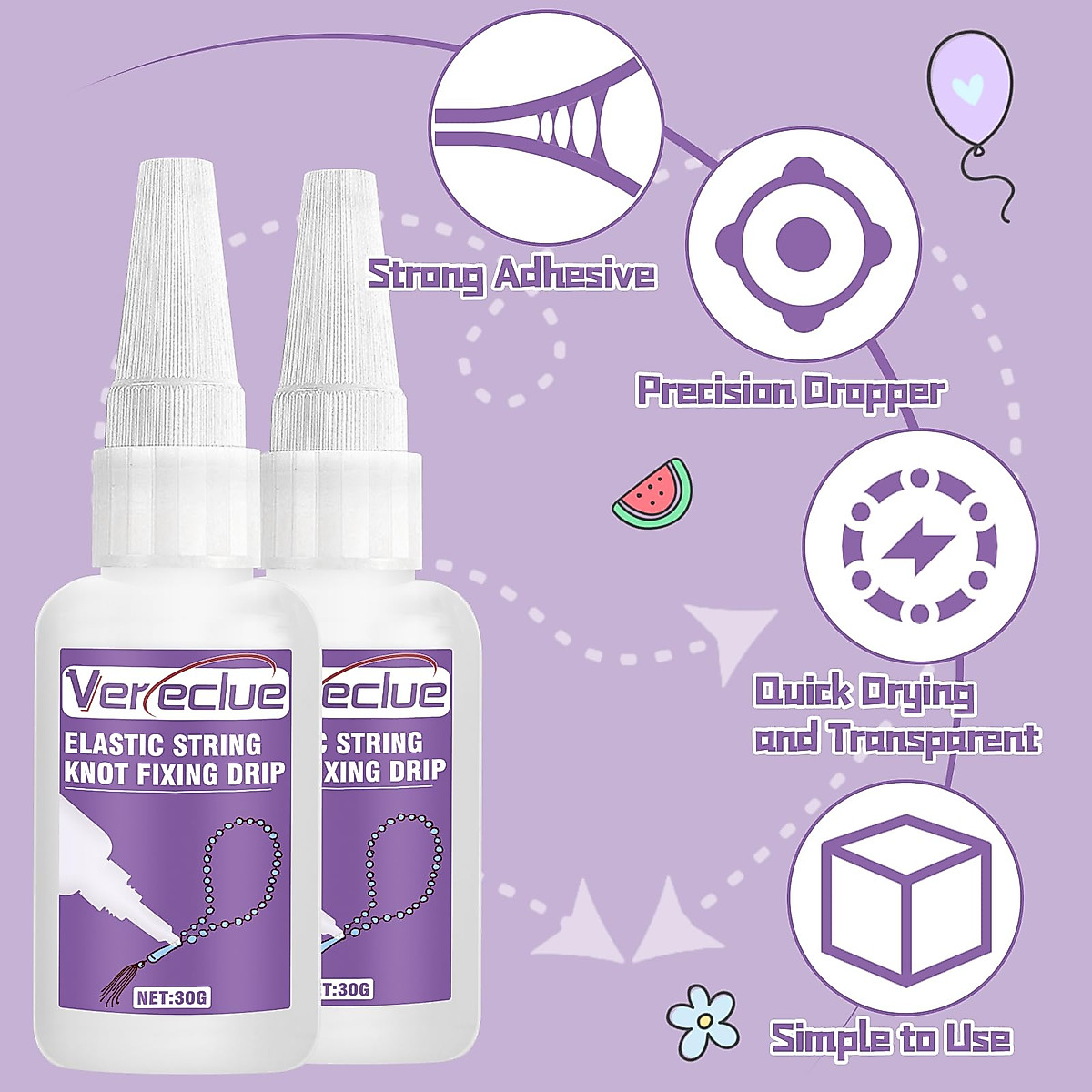 Bracelet String Professional Elastic String Kont Fixing Drip, Clear Bracelet Glue, Keep Stretchy Bracelet String Stay Perfectly Tied for Clay Beads Bracelets, Jewelry Making Supplies (30g*2)