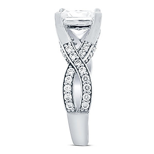 Size 7.5 - Solid 14k White Gold Princess Cut Solitaire with Round Side Stones CZ Cubic Zirconia Engagement Ring 2.5ct.