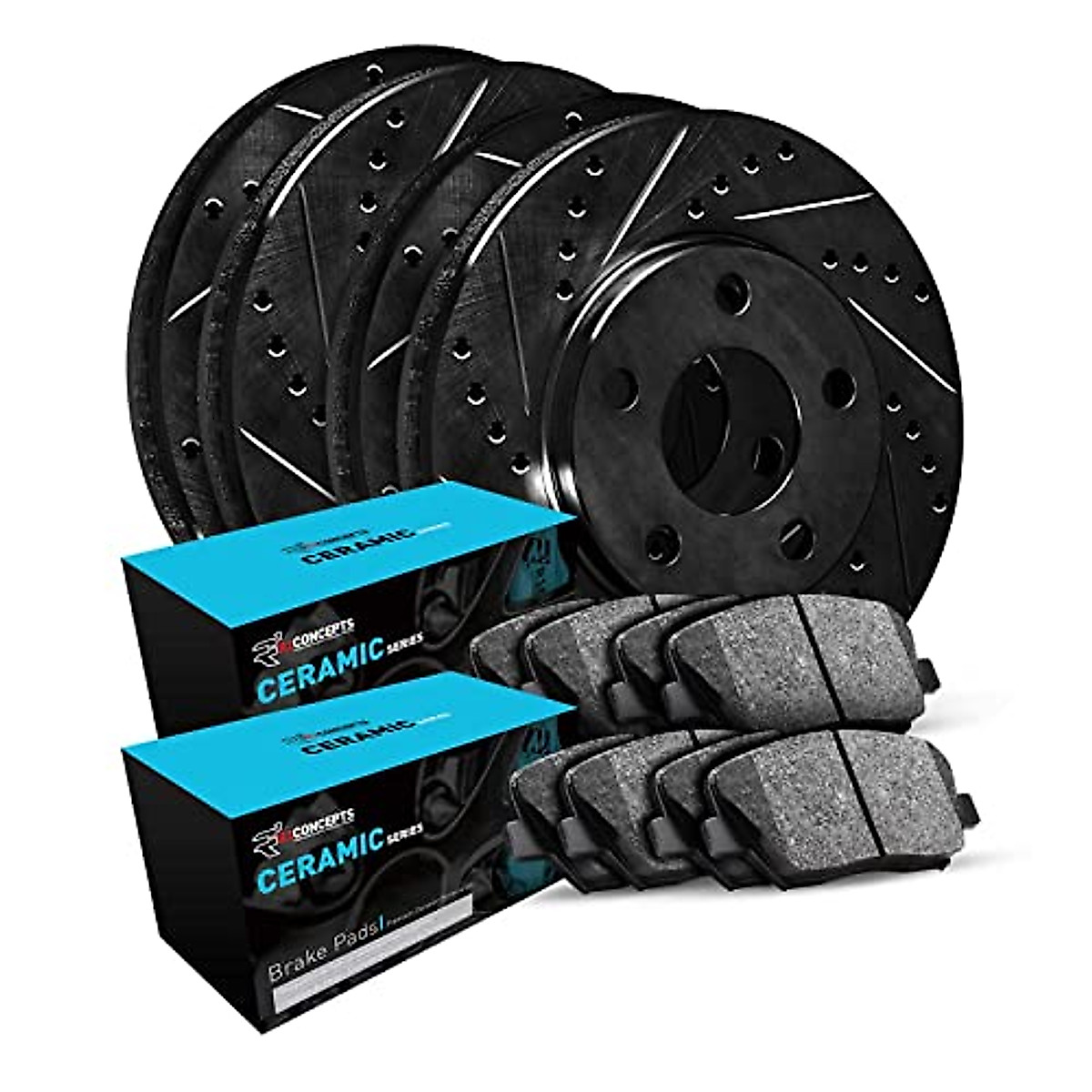 R1 Concepts Front Rear Brakes and Rotors Kit |Front Rear Brake Pads| Brake Rotors and Pads| Ceramic Brake Pads and Rotors|fits 1998-2003 Mercedes-Benz E320