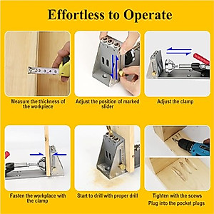 Pocket Hole Jig Kit, Professional Woodworking Dowel Jig Kit, Upgraded All-Metal Pocket Screw Jig for Carpentry Joinery Men