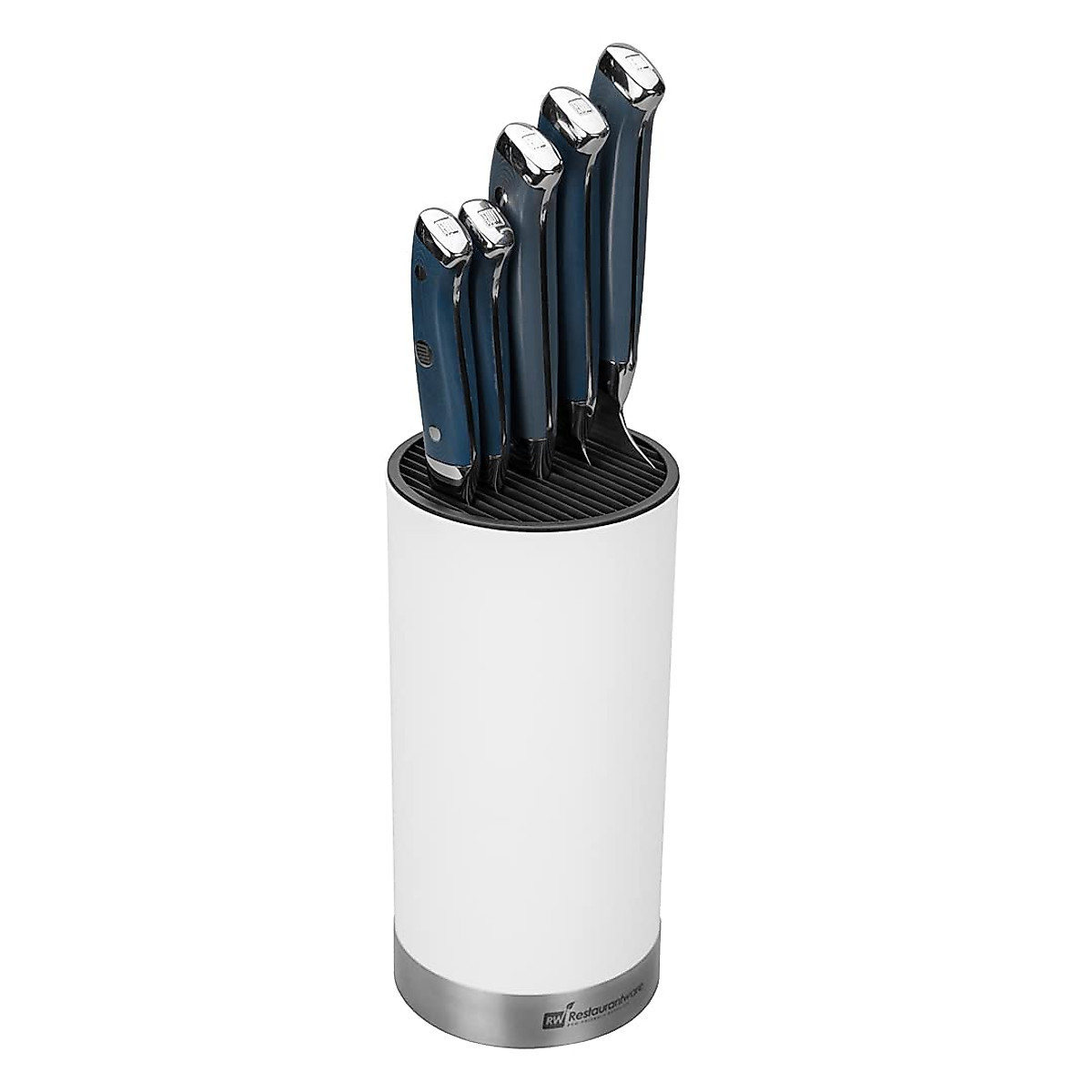 Restaurantware Sensei 4.3 x 8.8 Inch Round Knife Block 1 Round Slotted Knife Holder - Soft Touch Holds 9 Knives White Plastic Universal Knife Holder For Easy Storage