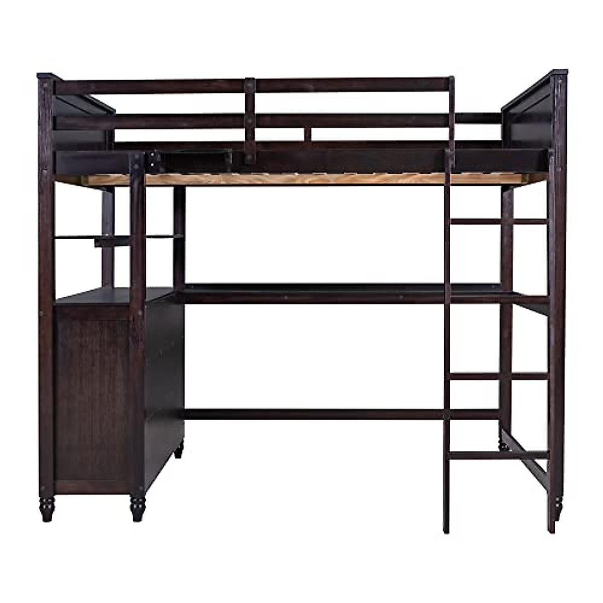 GINGVAT Full Size Loft Bed with Drawers and Desk,Wood Loft Bed with Ladder and Shelves,for Bedroom,Dorm,Apartment,Espresso