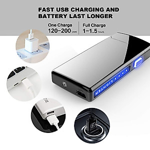 Dual Arc Plasma Lighter with LED Battery Indicator and Box, Rechargeable Windproof Flameless Electric Lighters for Fire Outdoors Camping Hiking Friends