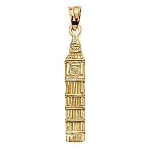 London's Big Ben Clock Tower Charm Pendant in 10k Yellow Gold