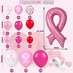 154 Pieces Breast Cancer Awareness Balloons Arch Garland Pink Ribbon Foil Balloons Decorations 18 12 10 5 inch Pink White Confetti Latex Balloons for Women Girls Survivor Campaign Party Supplies