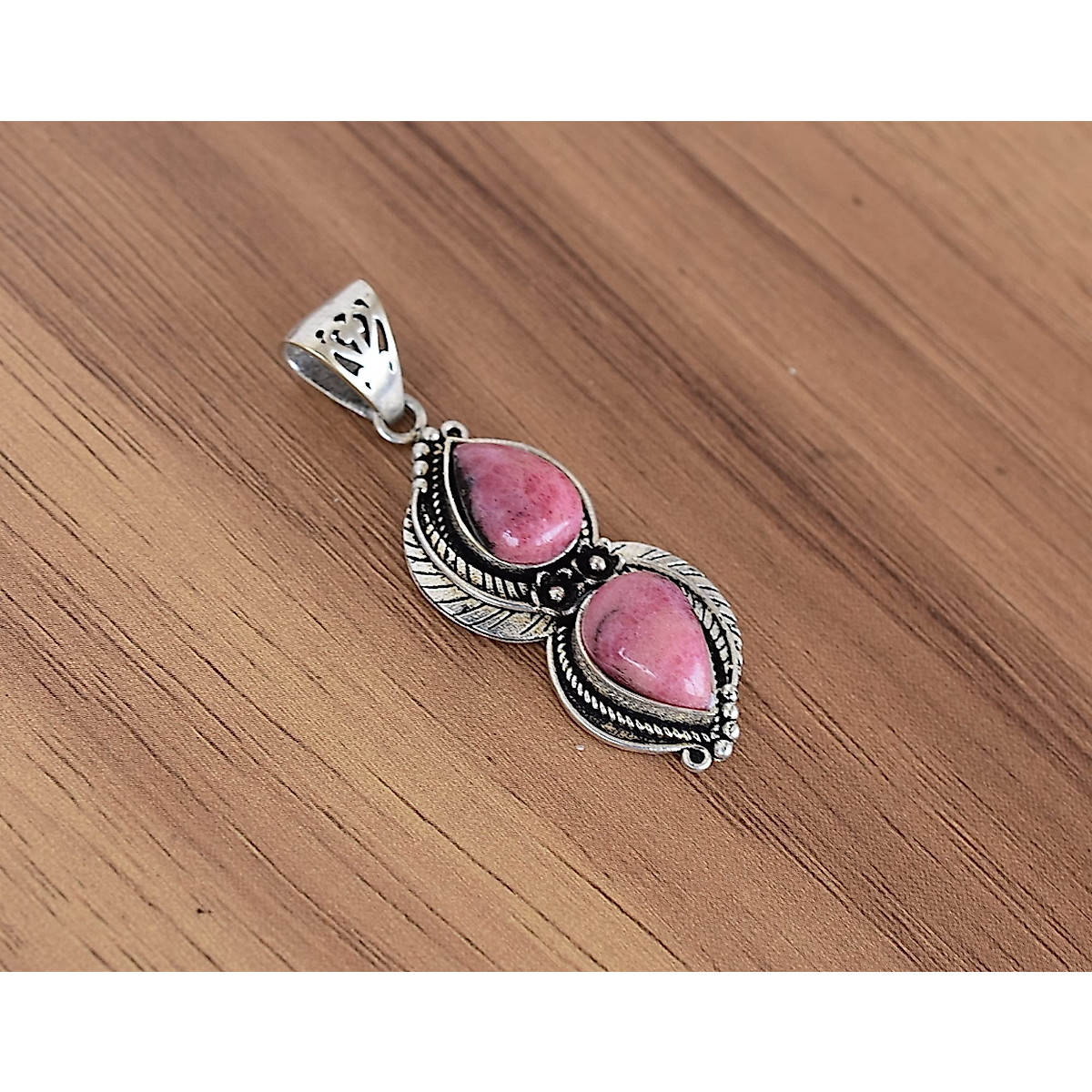 Rekha Gems Rhodonite Pendant, Pink Gemstone Pendant, Gift For Her, Vintage Jewelry,925 Sterling Silver Pendant, Boho and Hippie Pendant, Vintage Pendant, Daily Wear Pendant, Valentine Gift-NO-NRO-21