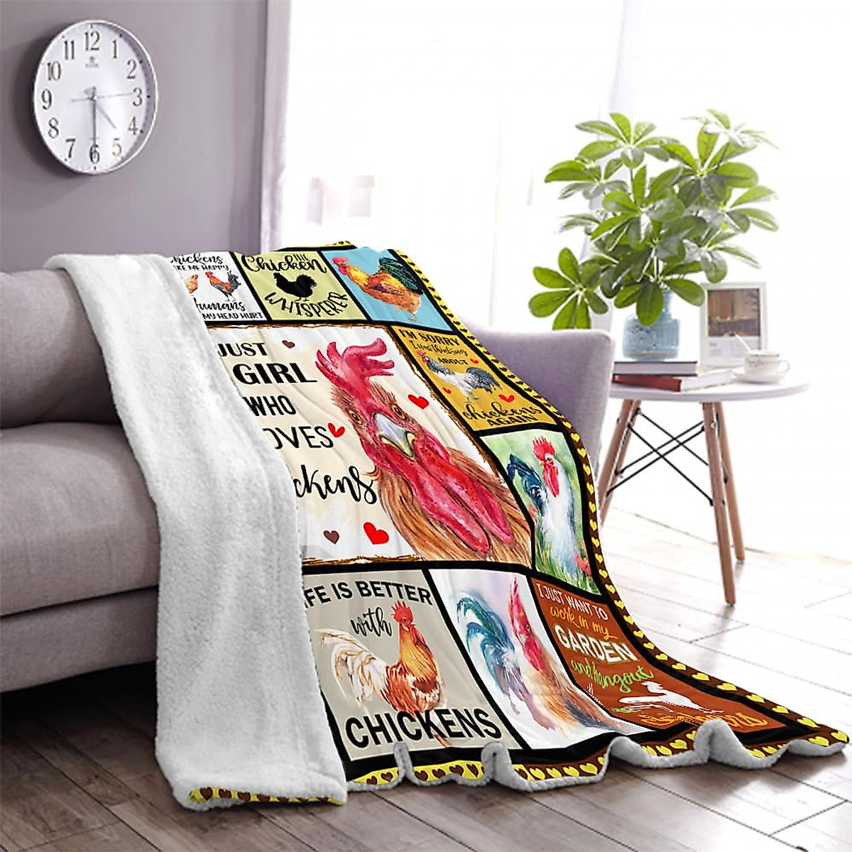 Juirnost Just A Girl Who Loves Chickens Blanket,Chicken Blanket Gift for Girls,Chicken Gifts Throw Blanket,Chicken Blankets,Life is Better with Chickens Blanket Funny Colorful Rooster Blankets 60"x50"