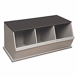 Woodgrain/Grey Three Bin Stackable Storage Cubby Modern Contemporary Laminate Mdf Melamine Matte Includes Hardware
