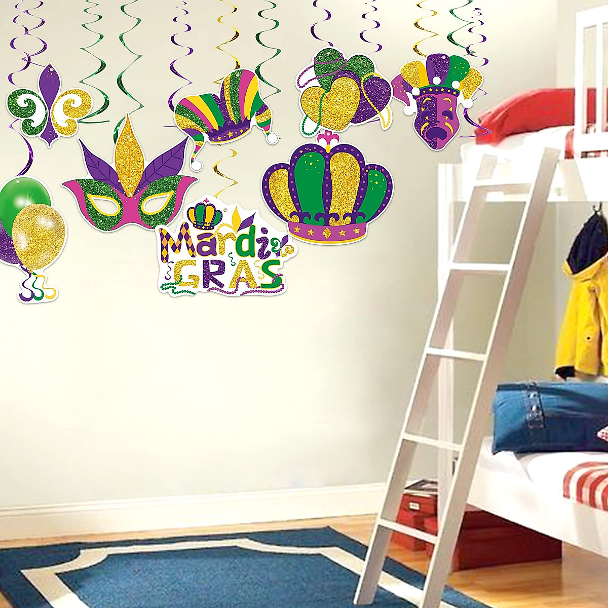 FANCY LAND Mardi Gras Hanging Decoration 30PCS Mardi Gras Swirls Ceiling Carnival Party Decoration