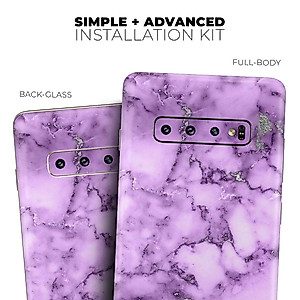 DesignSkinz Purple Marble & Digital Silver Foil V1 Protective Vinyl Decal Wrap Skin Cover Compatible with The Samsung Galaxy S20 (Screen Trim & Back Glass Skin)