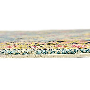 Unique Loom Monterey Collection Vintage Bohemian Inspired with Distressed Tribal Design Area Rug, Round 8' 0" x 8' 0", Blue/Yellow