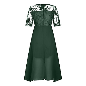 YUTANRAL Wedding Guest Dresses for Women Summer 2023 Formal Cocktail Prom Dress Body Suits Women Clothing Trendy Dressy Elegant Midi Flowy Sexy Lace Floral Ruffle Short Sleeve(B Green,XX-Large)