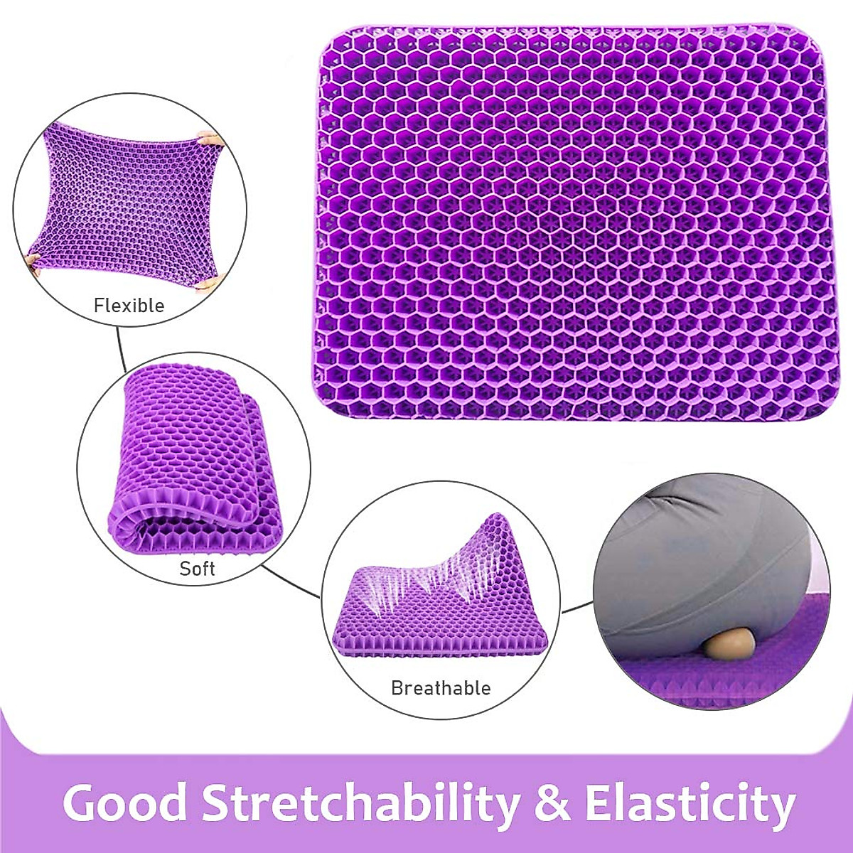 Large Gel Seat Cushion, Double Layer Egg Gel Cushion for Car Seat Office Wheelchair Chair, Breathable Chair Pads Help in Relieving Pressure Pain (Extra Large, Violet)