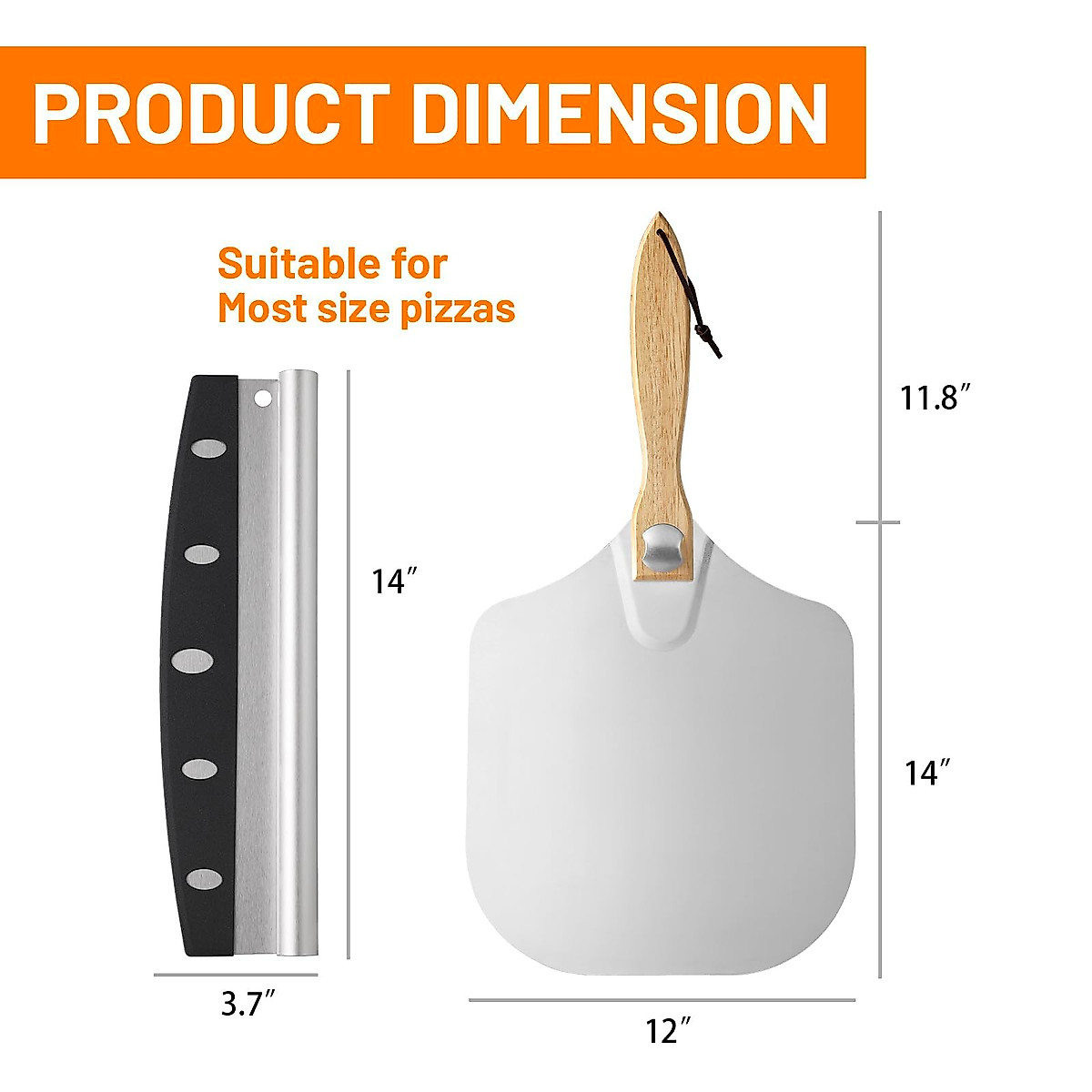 Lituford Master the Art of Pizza Making with Our Complete Pizza Oven Set and Accessories - Includes 12" x 14” Pizza Peel and Cutter with 14" Blade - Perfect for Indoor and Outdoor Cooking!