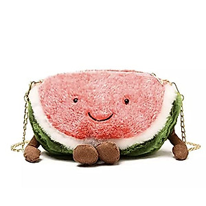 Watermelon Shaped Purse Coco Melon Food Plush Purse Fruit Messenger Bag Crossbody Shoulder Bag Pink, Green, White, Brown, Black