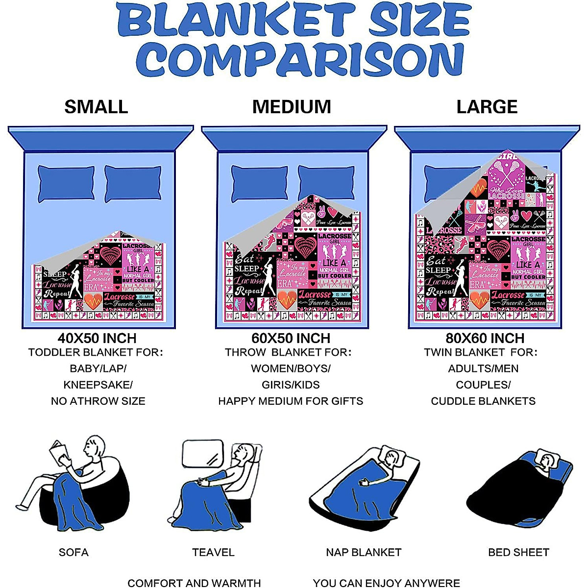 PEWETON Lacrosse Blanket Lacrosse Blankets and Throws for Boys Girls Funny Lacrosse Blanket Gifts for Lacrosse Team Lacrosse Lovers Bed Bedding Couch Sofa for All Season 50"X40"