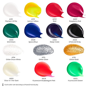 ARTEZA Fabric Paint, Set of 14, Permanent Acrylic Paint, Textile Paint for Drawing on T-Shirts, Denim, Cotton, Linen, and Mixed Fabrics