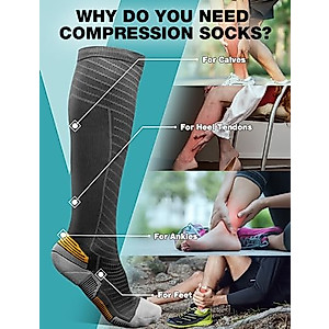 SONORAN 6 Pairs Compression Socks for Men & Women 20-30 mmHg Graduated Compression Socks Knee High Best Support for Running, Travel, Athletic L/XL（Gray Yellow）