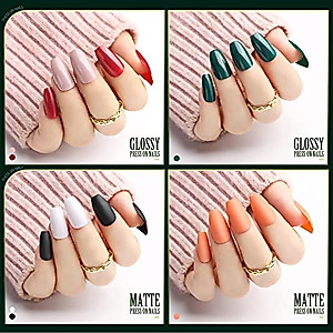 Coffin Shape Press On Nails Set, Teenitor 24 Packs 576PCS Matte Short Coffin Glue On Nails Medium Length, 12 Colors Coffin , 12 Colors Glossy Press On Coffin Nails, Reusable, Nail Adhesive Tabs, Nail Stickers Rhinestone